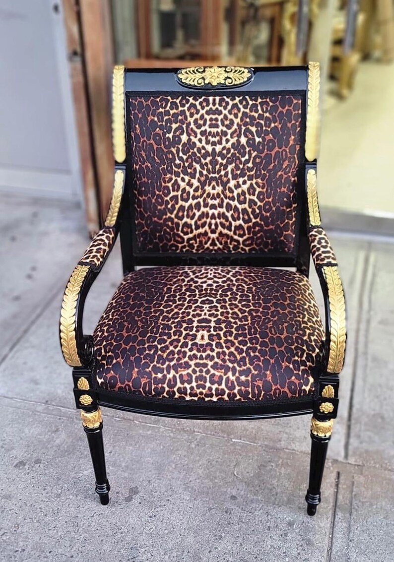 Leopard French Armchair Gold Leaf Chair Furniture Baroque Rococo ...