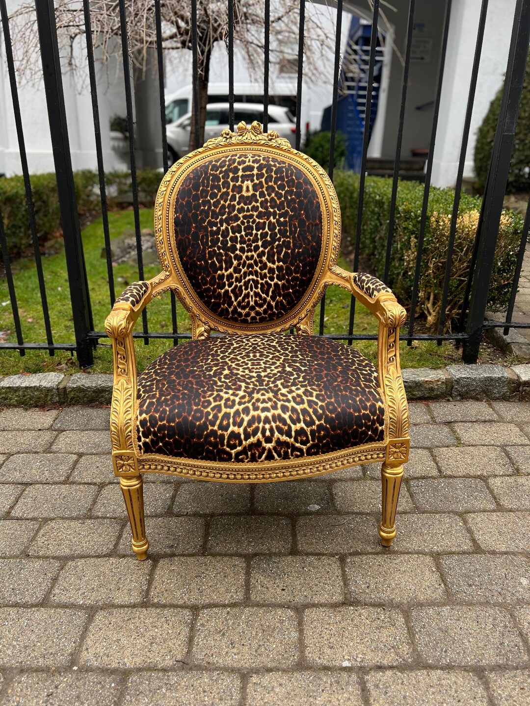 Leopard French Armchair Gold Leaf Chair Furniture Baroque Rococo ...