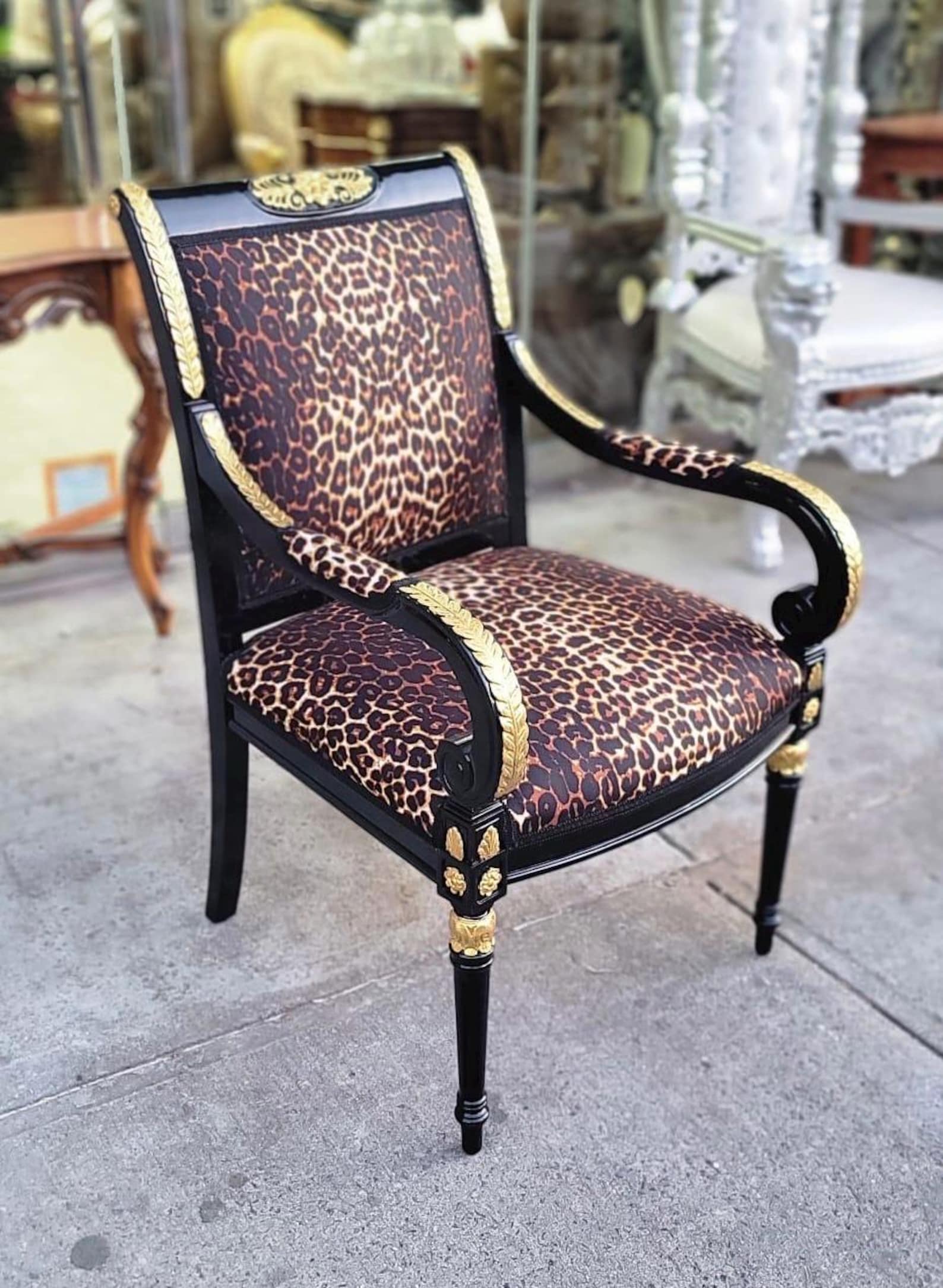 Leopard French Armchair Gold Leaf Chair Furniture Baroque Rococo ...