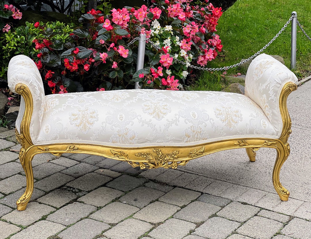 Elegant Louis XV Style Bench in Gold Leaf Ottoman Bench, Handmade ...