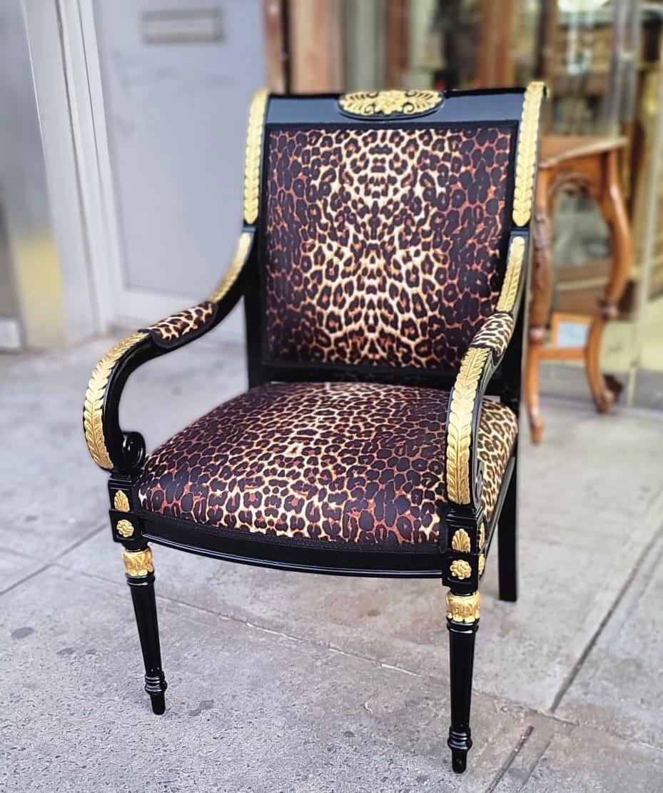 Leopard French Armchair Gold Leaf Chair Furniture Baroque Rococo ...