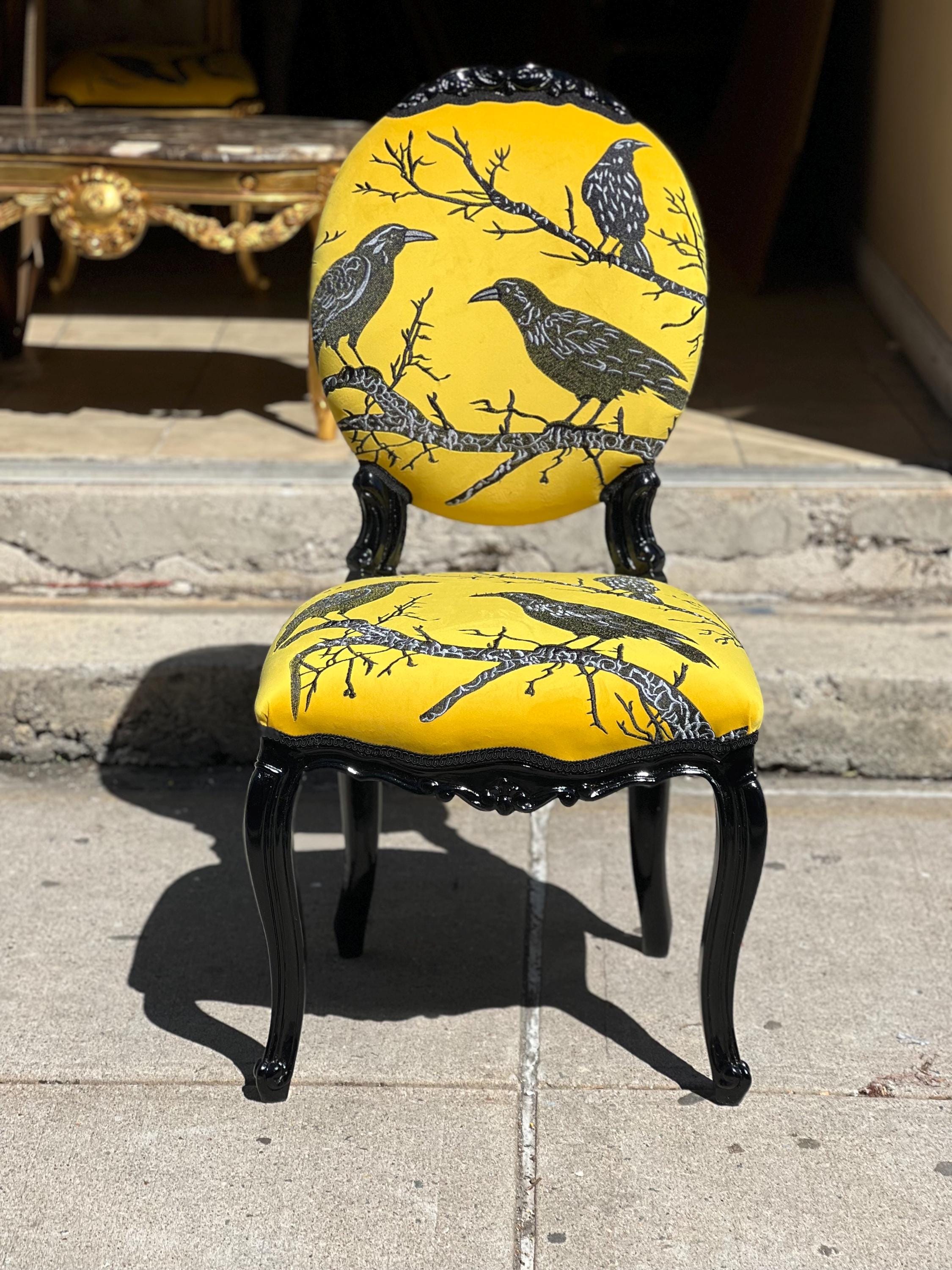 Gothic Raven Crow Yellow Velvet and Embroidery Chair - Etsy