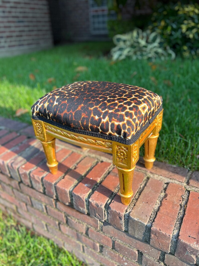 Leopard Print Upholstered Footstool in Gold Leaf Small Chair - Etsy