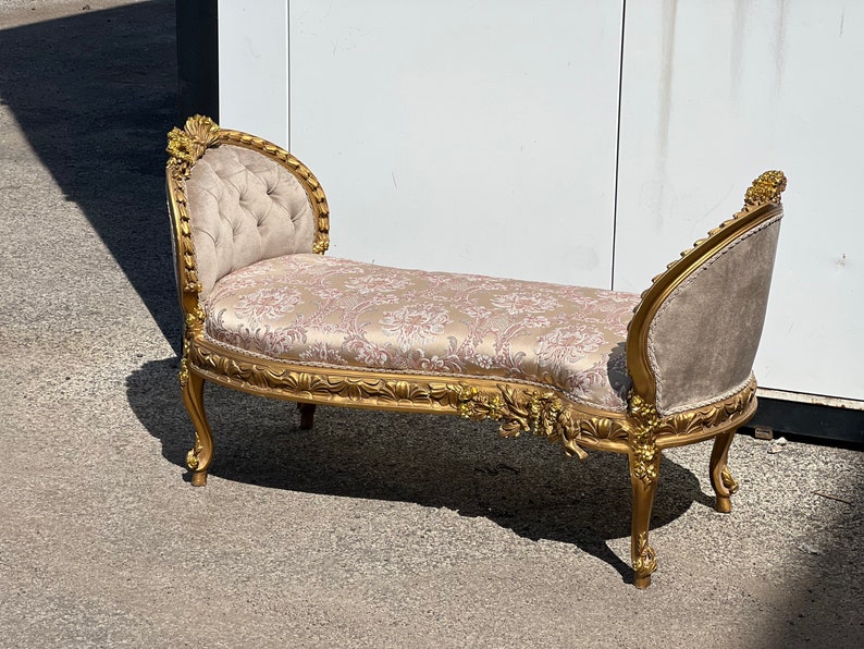 French Louis XVI Gold Leaf Damask Chaise Bench Settee - Etsy