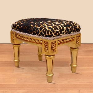Leopard Print Upholstered Footstool in Gold Leaf Small Chair - Etsy