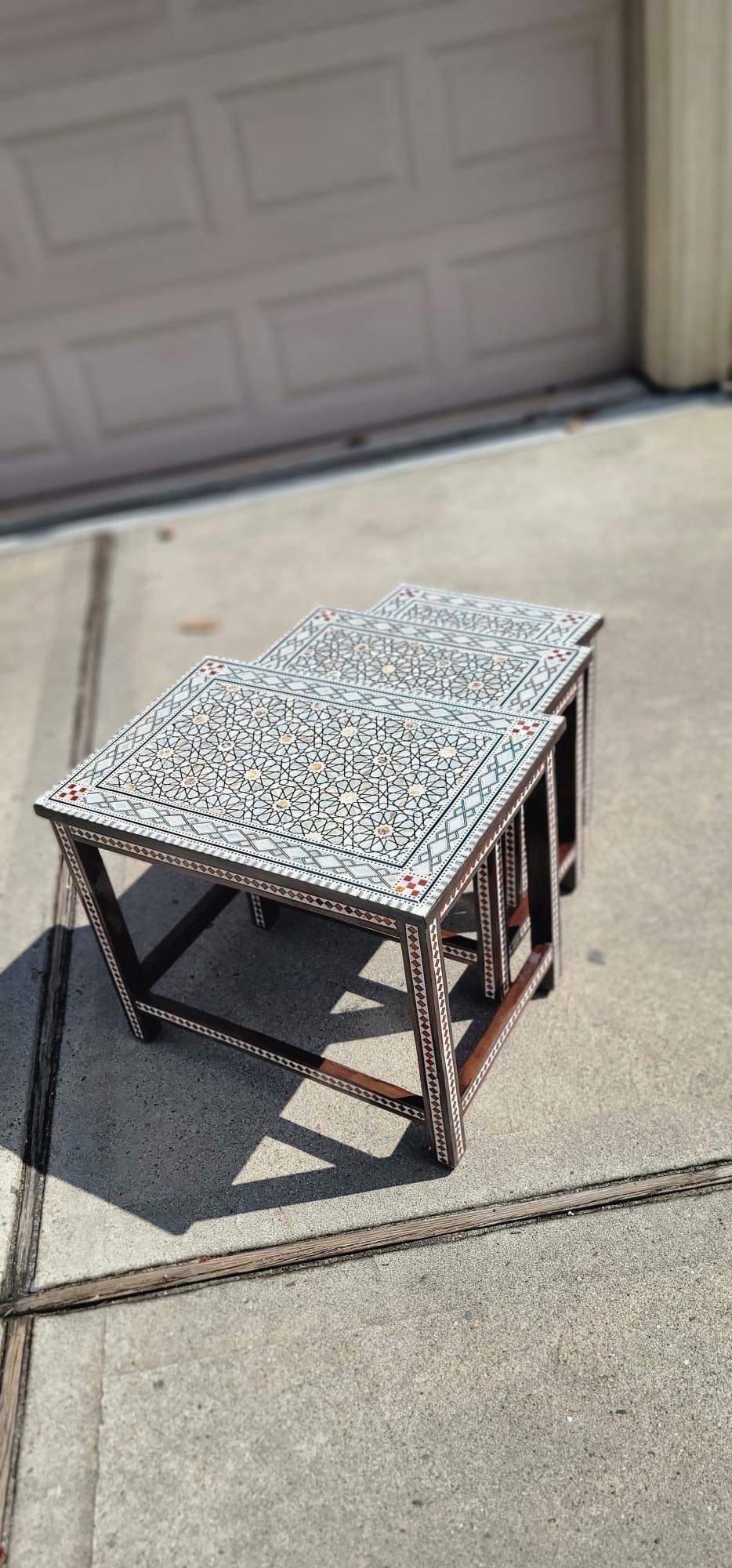 Mother of Pearl Inlaid Nesting Tables - Moroccan Decor, Set of 3 - Etsy