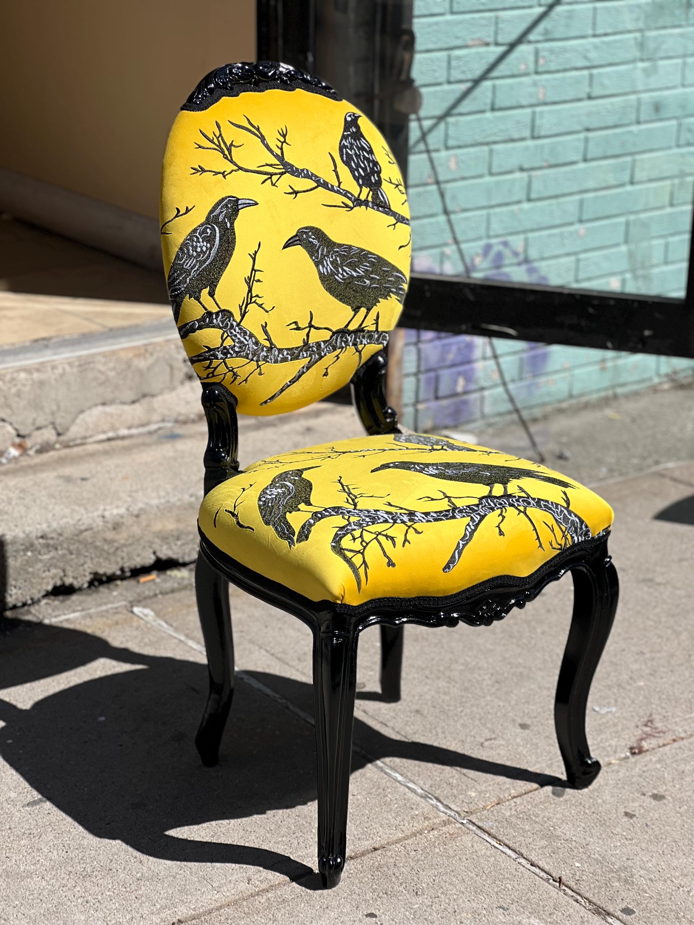 Gothic Raven Crow Yellow Velvet and Embroidery Chair - Etsy