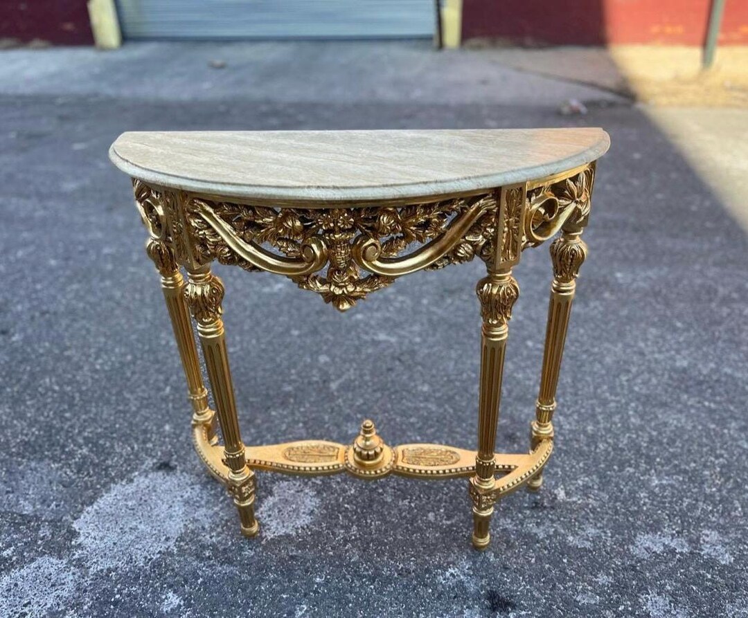 Louis XVI Half Moon Console Table: Gilded Gold Leaf, Marble Top - Etsy