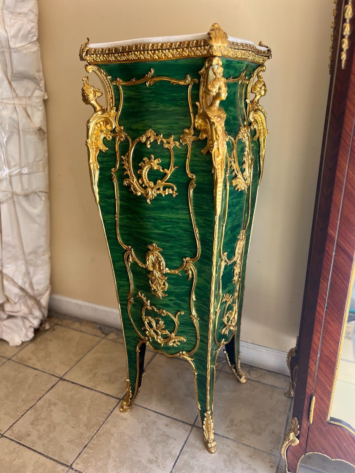 Pair of Louis XV Faux Malachite Pedestal Table Stands French Style - Etsy
