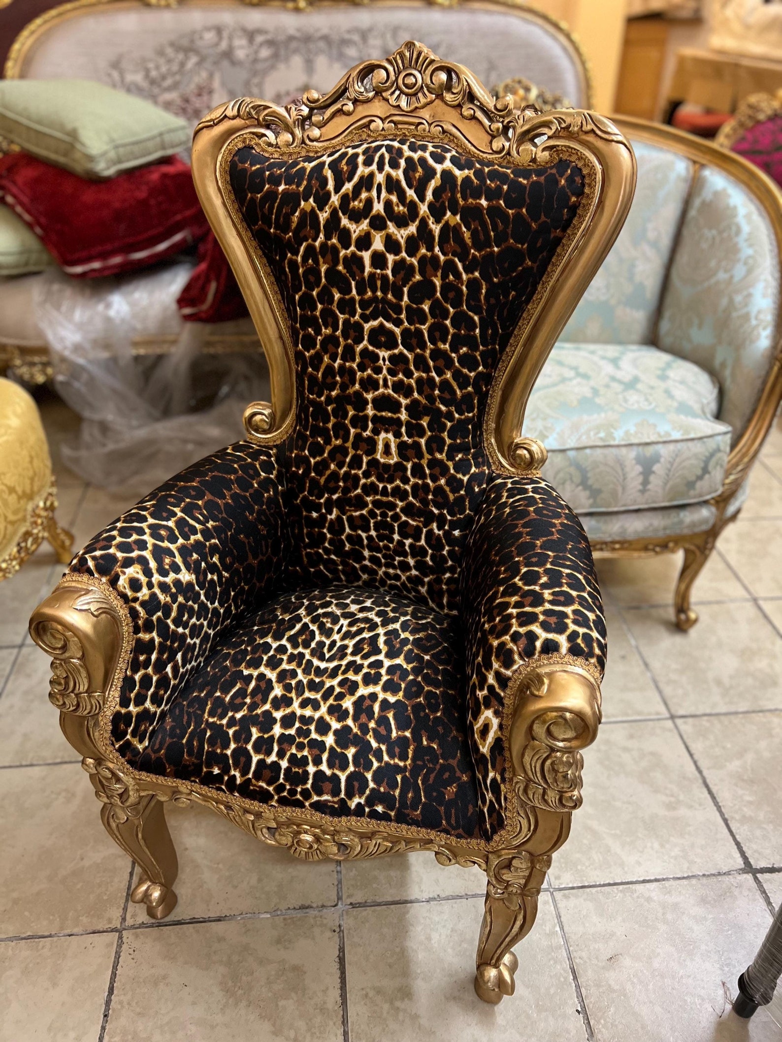Children Chair Painted in Gold Paint and Leopard Print Upholstery - Etsy