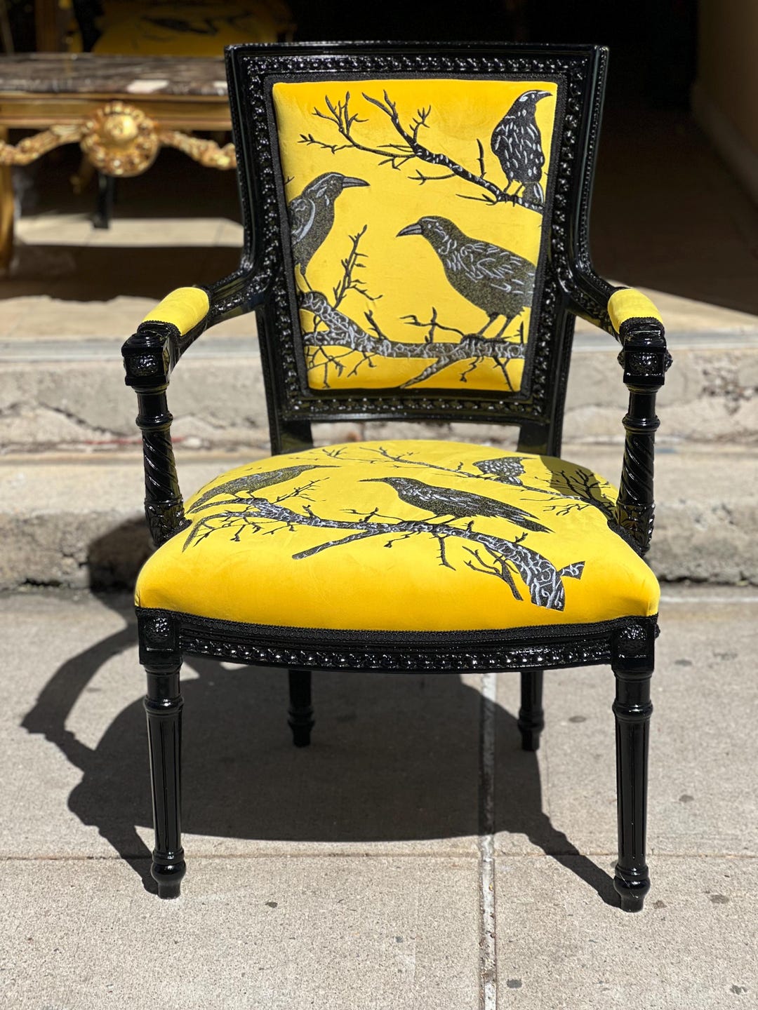 Gothic Raven Crow Yellow Velvet and Embroidery Armchair - Etsy