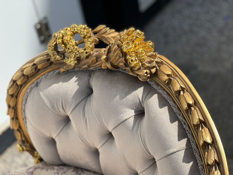 French Louis XVI Gold Leaf Damask Chaise Bench Settee - Etsy