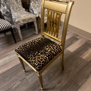 Leopard Print Gold Painted and Gold Leaf Accent Vanity Side Chair - Etsy