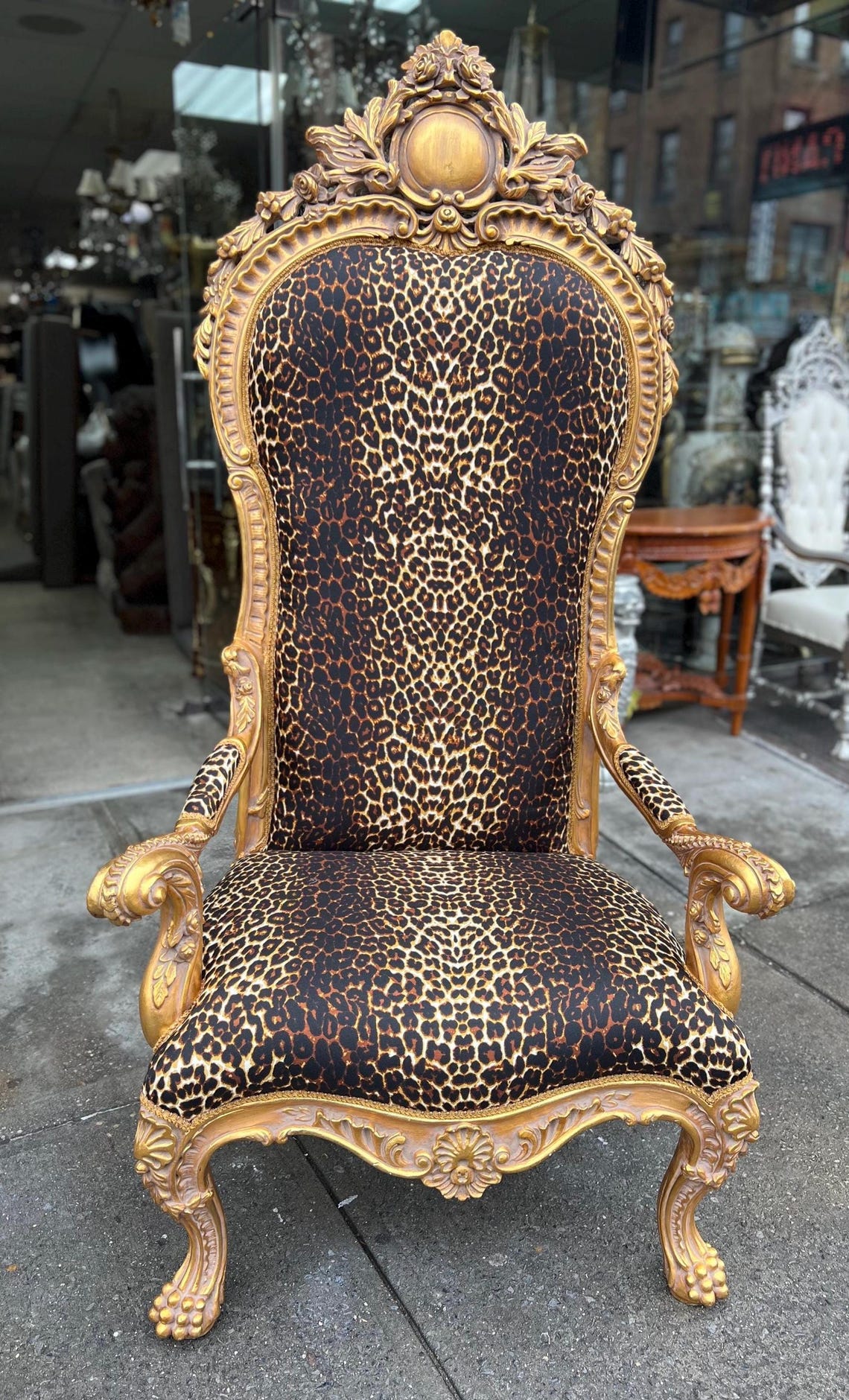 Vintage Leopard Print Throne Chair: Carved Gold Gilded Wood - Etsy