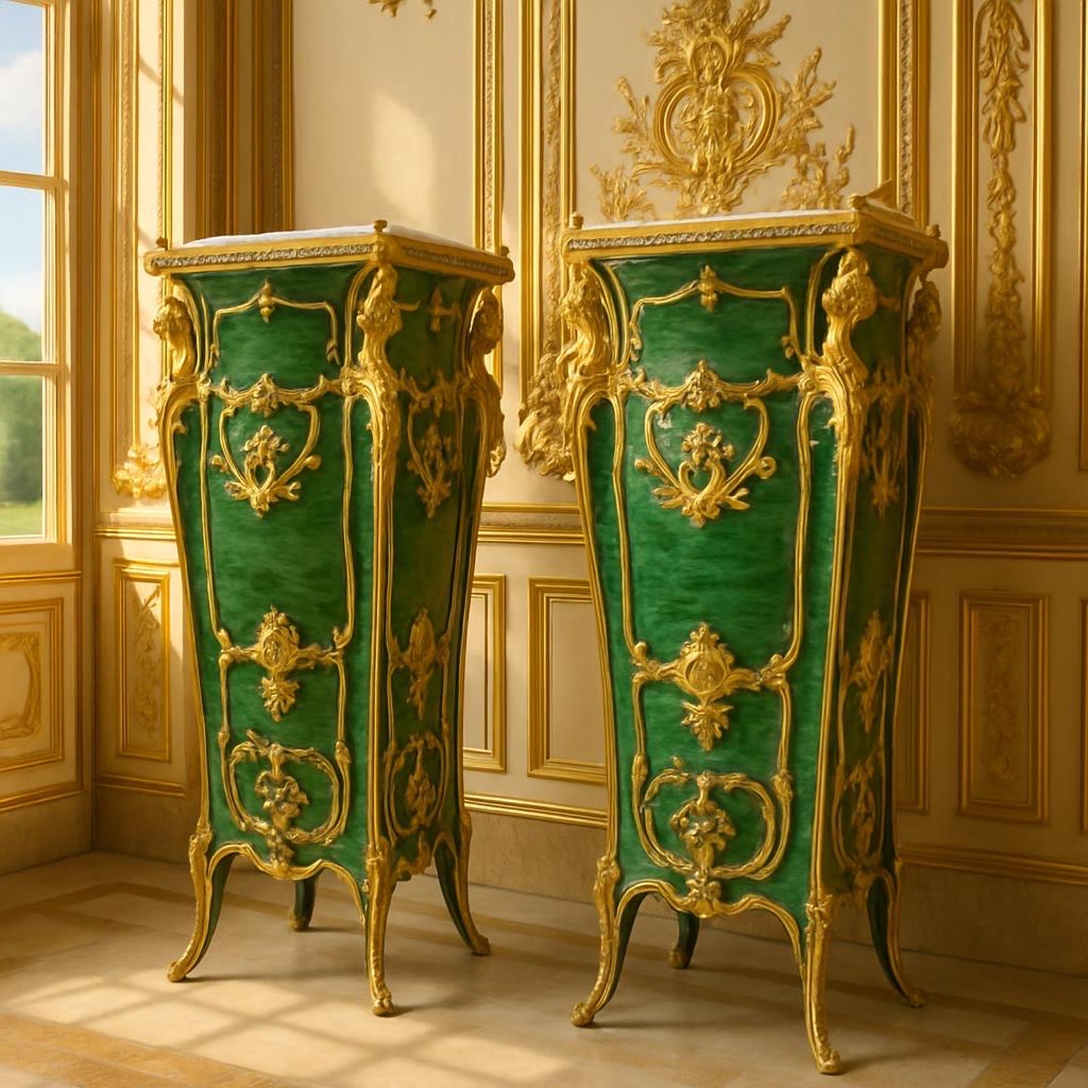 Pair of Louis XV Faux Malachite Pedestal Table Stands French Style - Etsy