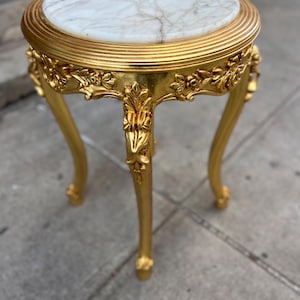 Marble Top Gold Leaf Accent Table - Etsy