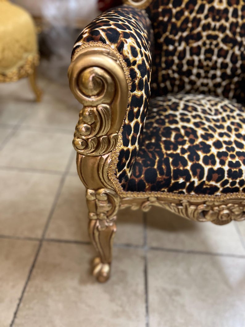 Children Chair Painted in Gold Paint and Leopard Print Upholstery - Etsy