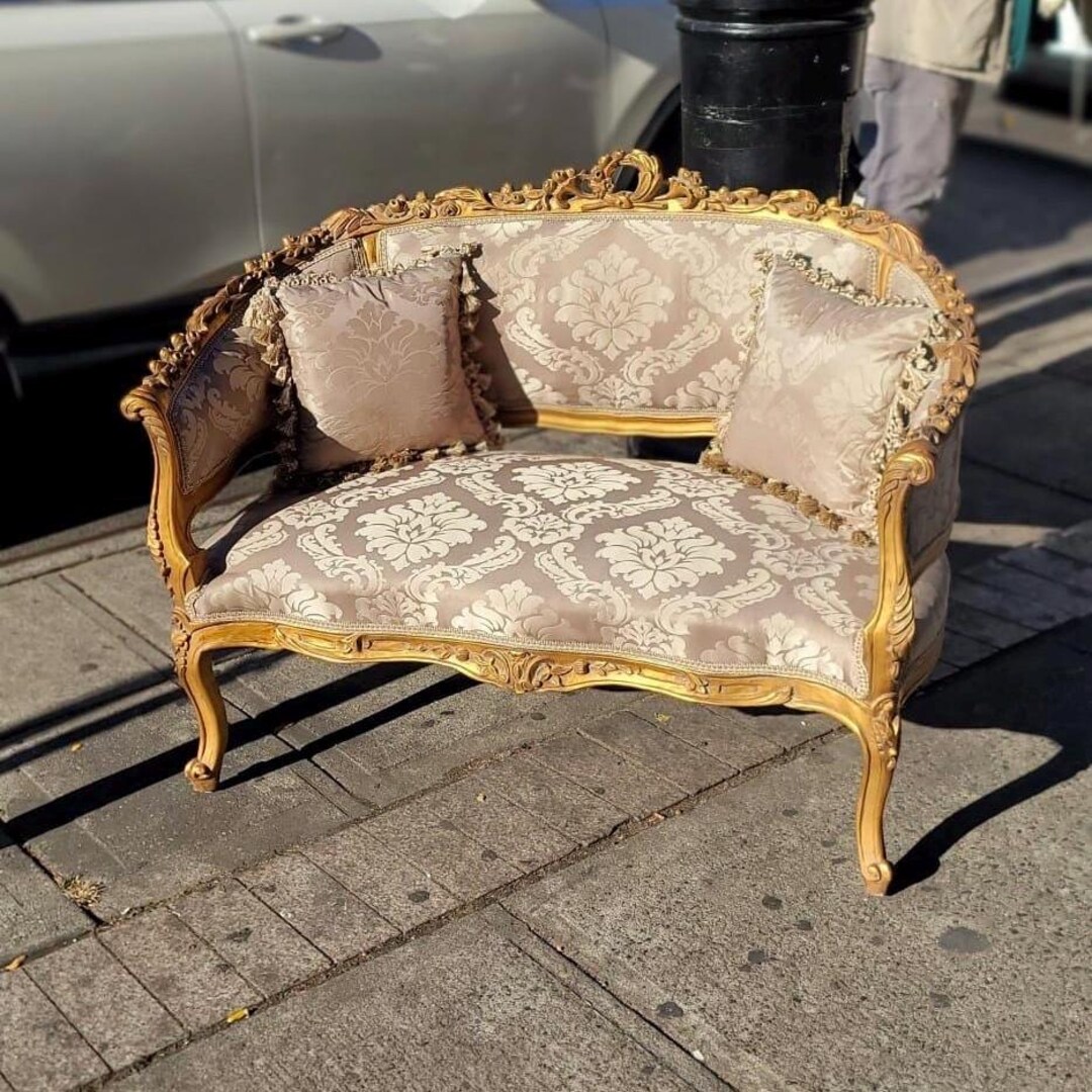 French Style Settee Gold Leaf Loveseat Sofa - Etsy