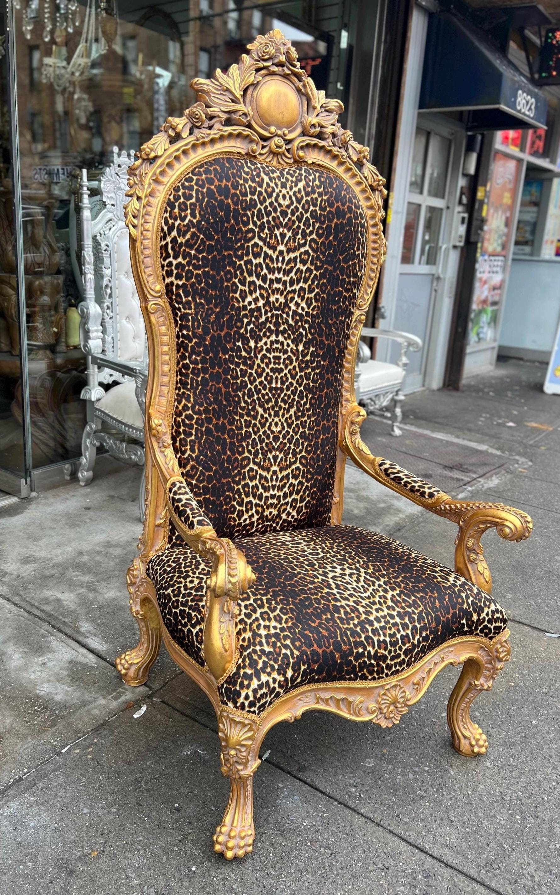 Vintage Leopard Print Throne Chair: Carved Gold Gilded Wood - Etsy
