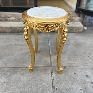 Marble Top Gold Leaf Accent Table - Etsy