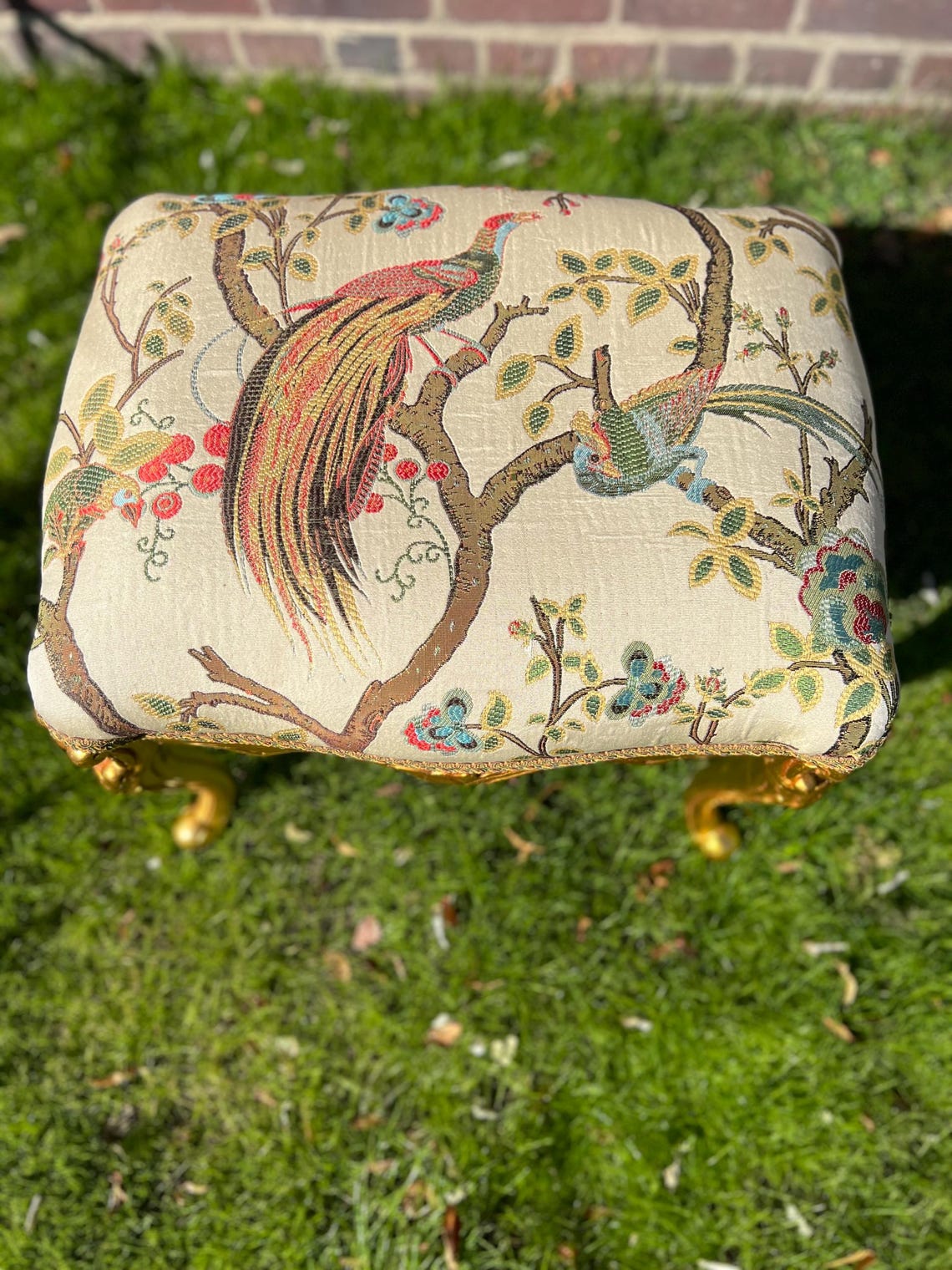 Peacock Louis XV Gold Leaf Bench Stool Ottoman Real Solid Wood. - Etsy