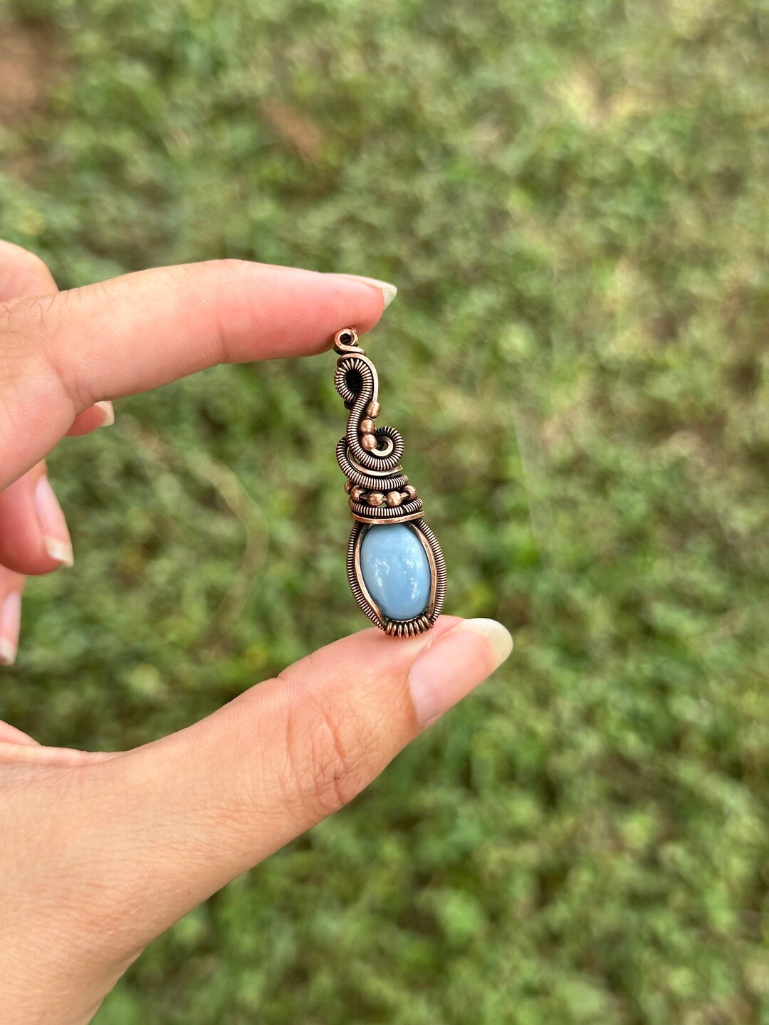 Hand Crafted Wire Wrapped Blue Opal Mini Pendant Made in USA Small ...
