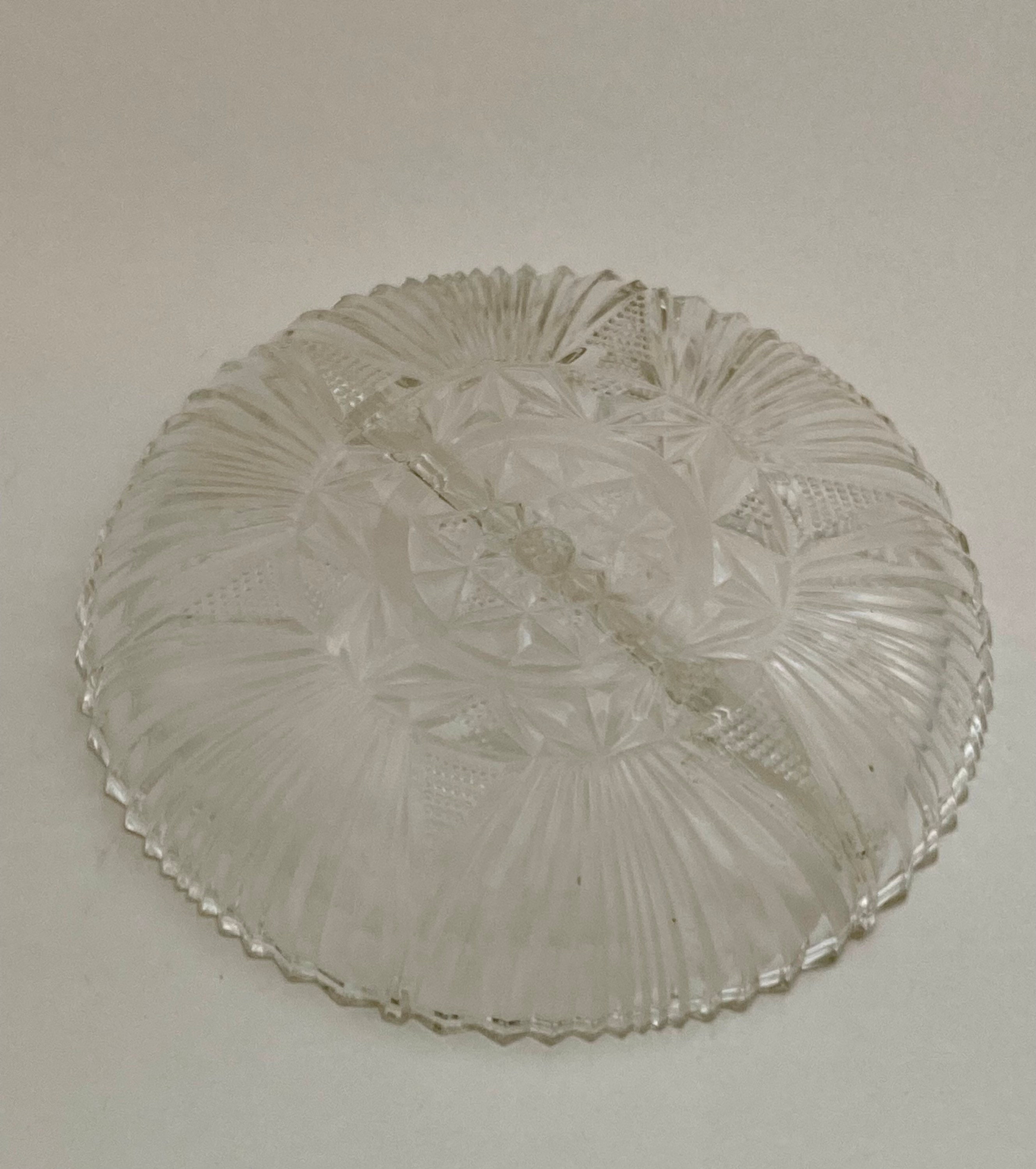 Vintage 2 Section Round Presses Cut Glass Plate 6.5 Candy, Relish Dish ...