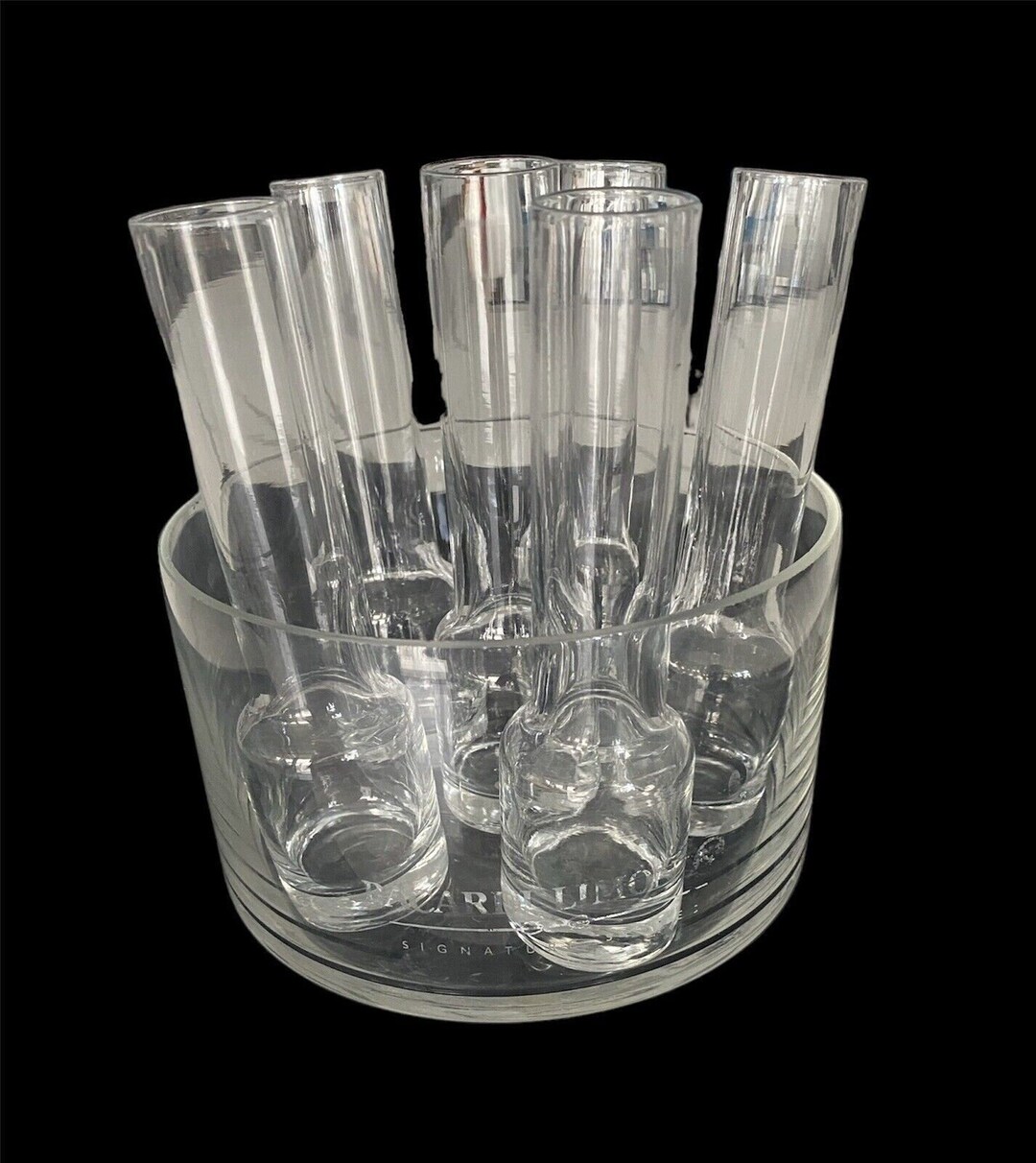 Set of 6 Crystal Vodka Tall Shot Glasses and Chiller Bucket. Bacardi ...