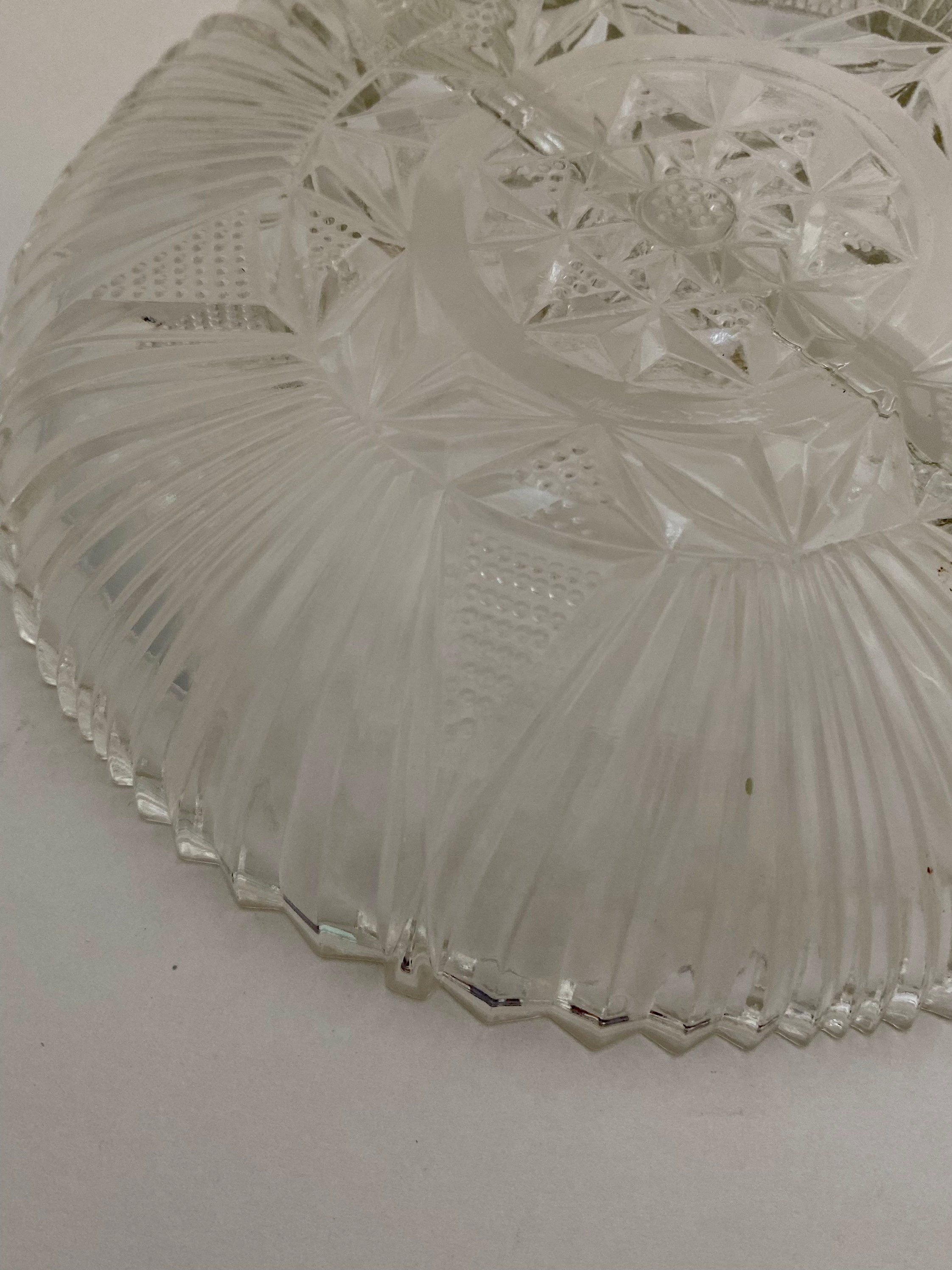 Vintage 2 Section Round Presses Cut Glass Plate 6.5 Candy, Relish Dish ...