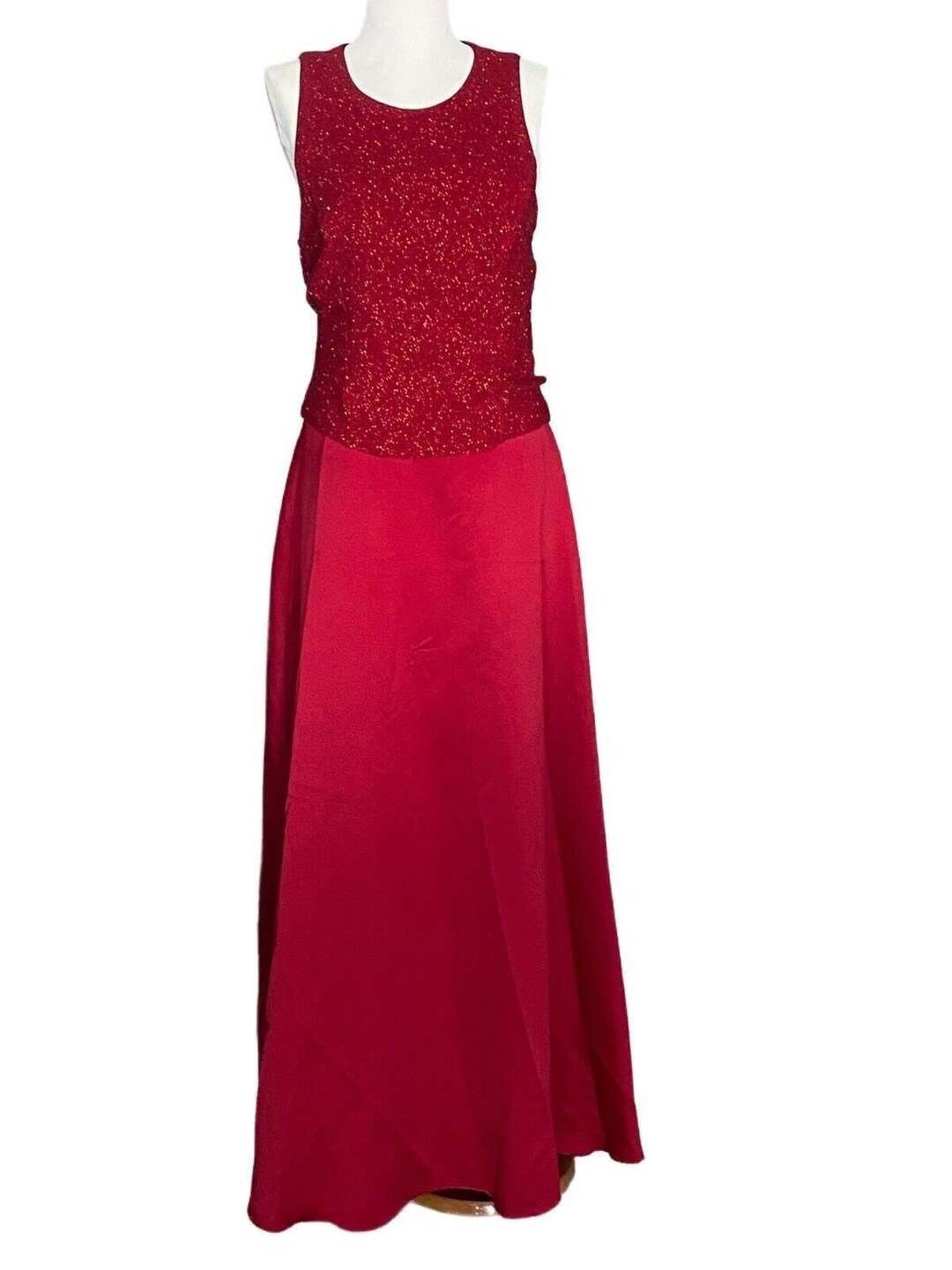 PATRA Formal Red Satin Formal Gown Size 12 Glittered Top Sleevless ...