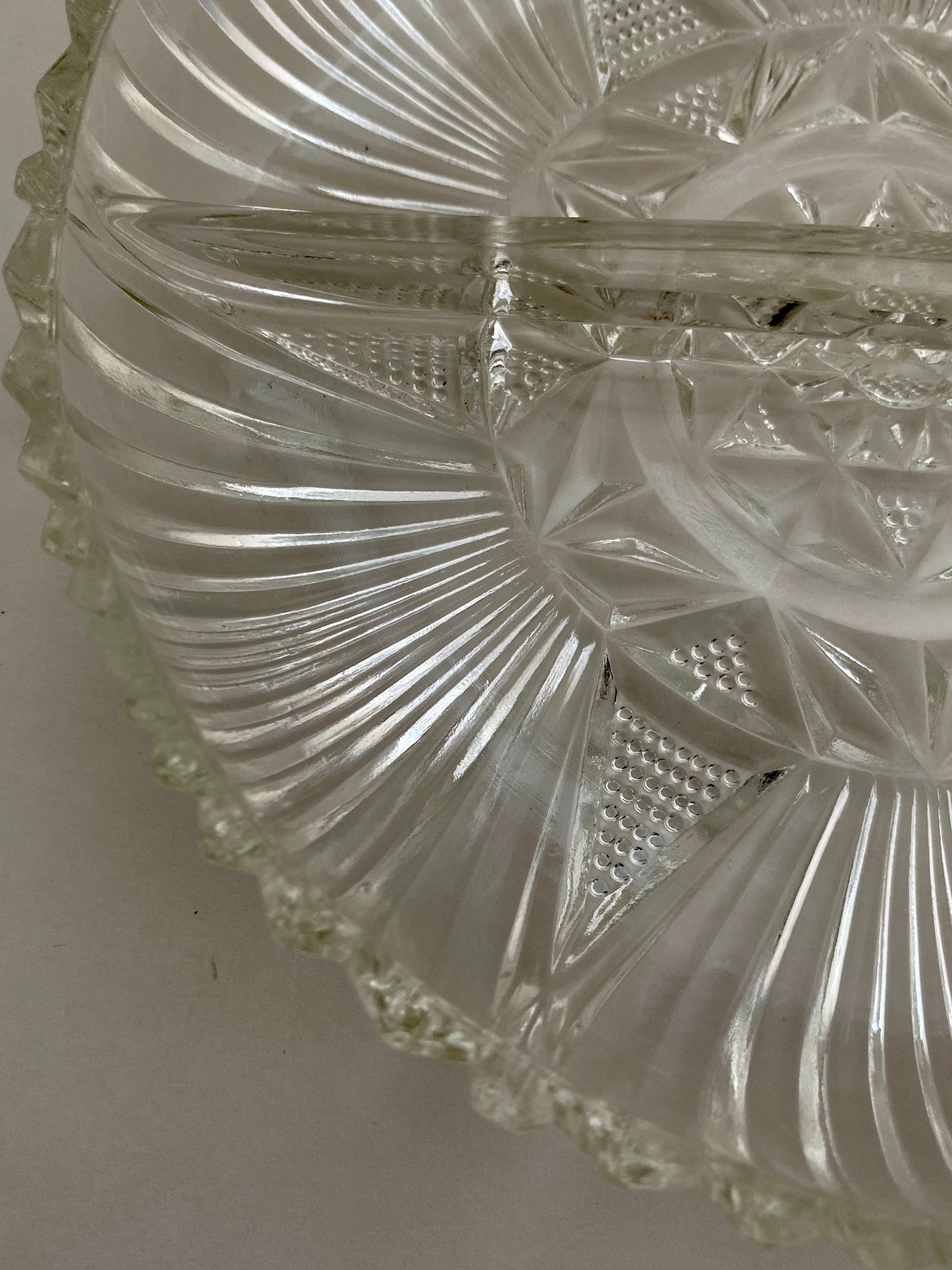 Vintage 2 Section Round Presses Cut Glass Plate 6.5 Candy, Relish Dish ...