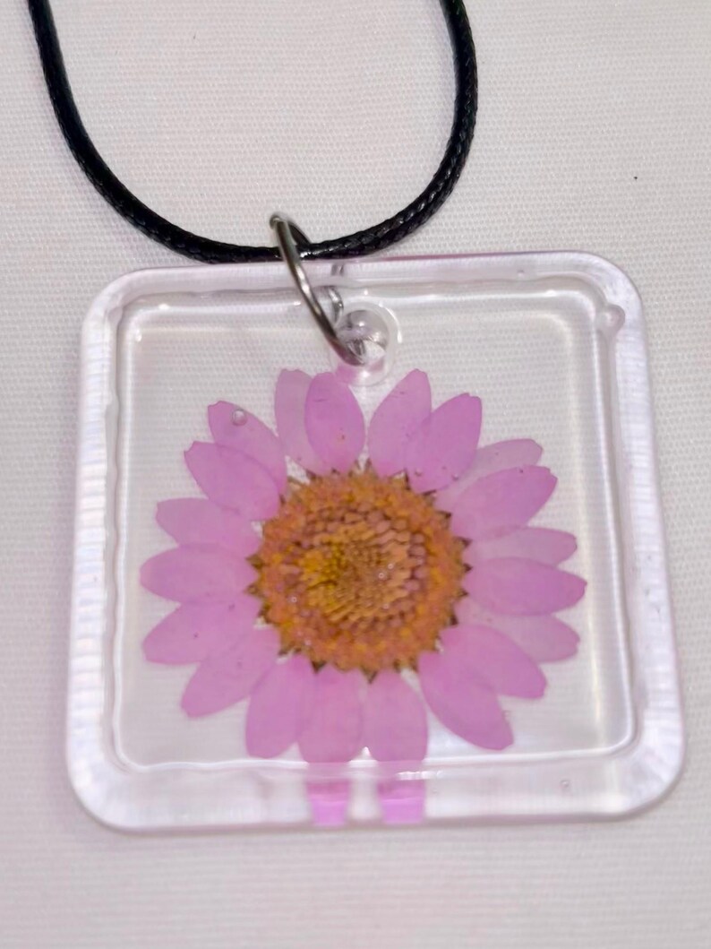 Handmade Resin Multi Shaped Pendants With Real Pressed Flowers on Black ...