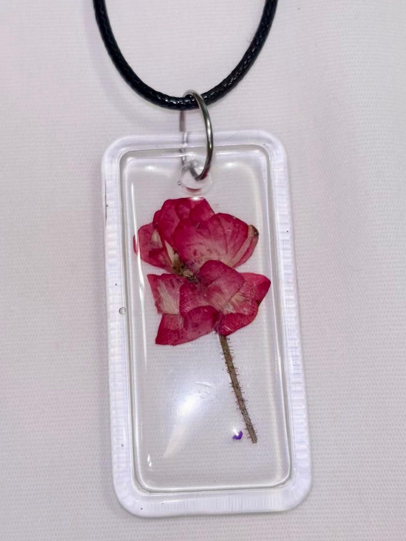 Handmade Resin Multi Shaped Pendants With Real Pressed Flowers on Black ...
