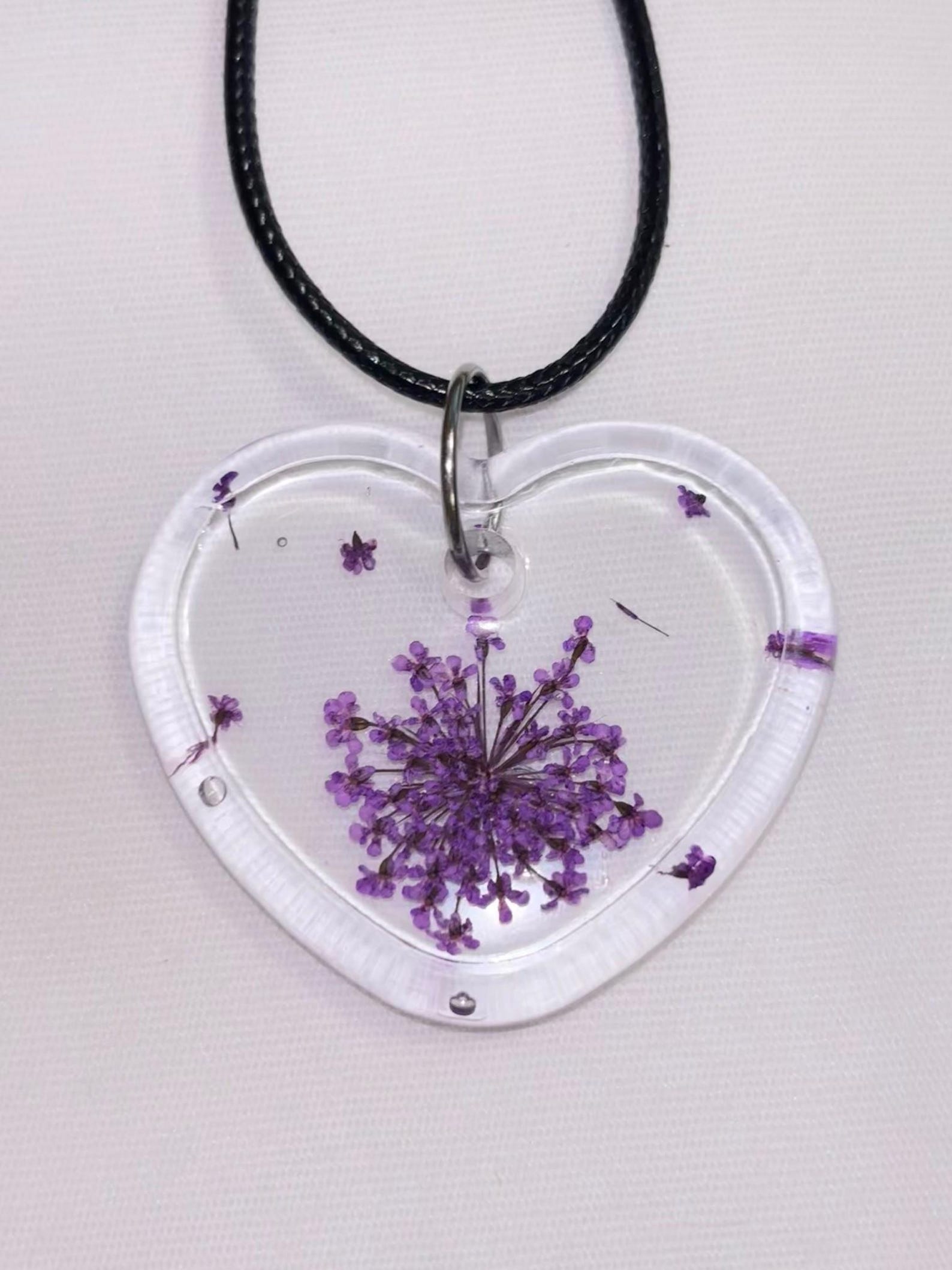 Handmade Resin Multi Shaped Pendants With Real Pressed Flowers on Black ...