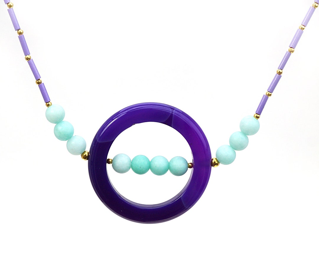 Amazing Large Purple Agate Circle Frame With Mint Amazonite Stone Beads ...