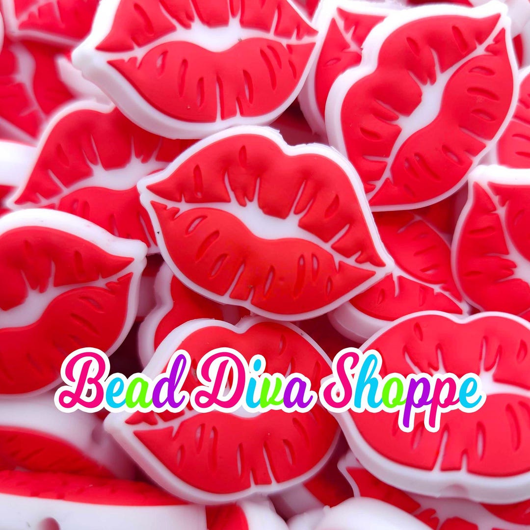 Set of 2 - 33mm X 22mm - Red Lips - Focal Beads - Diy Jewelry Making ...