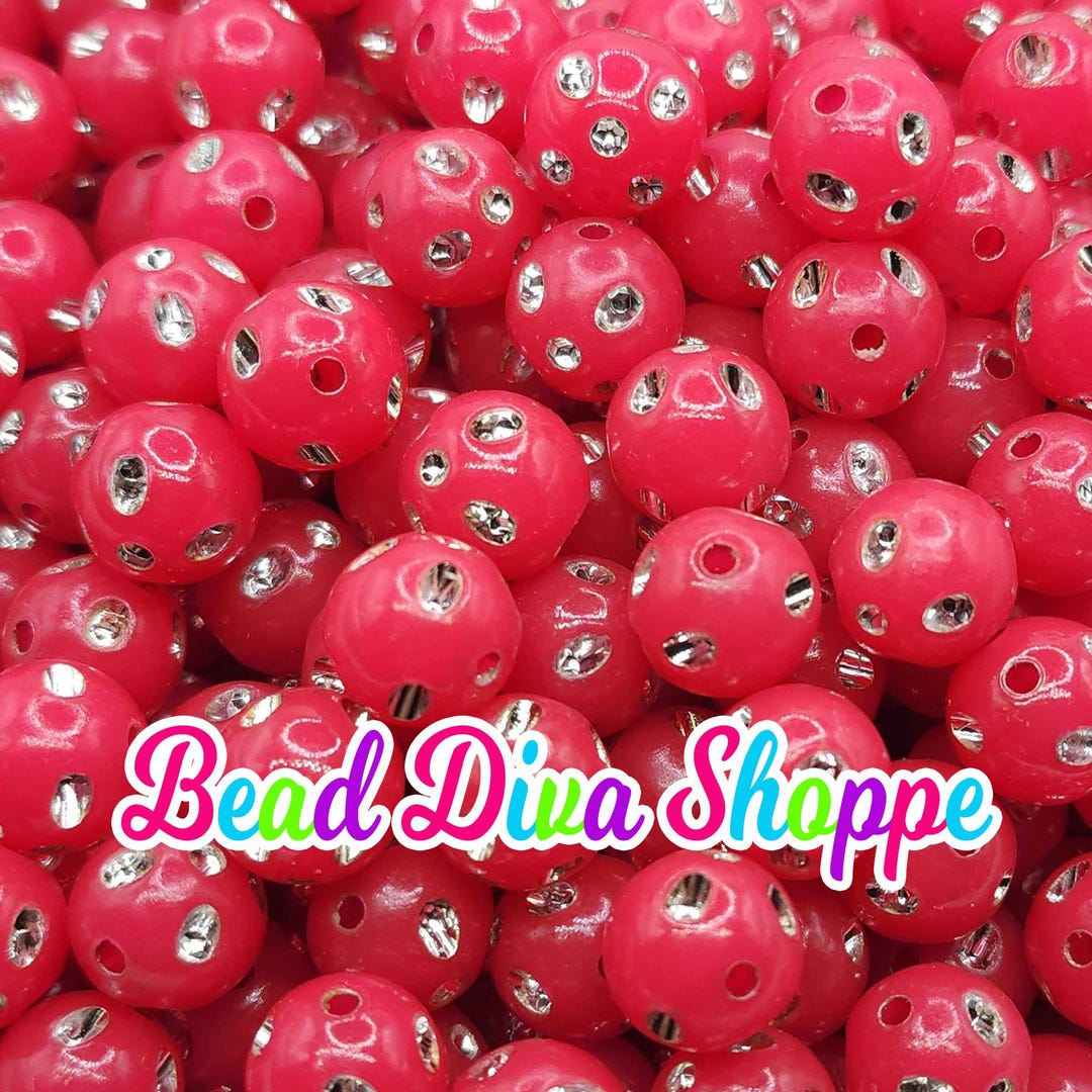 12mm - Set of 50 - HOT PINK Bling Beads - Bubblegum - Rhinestone ...
