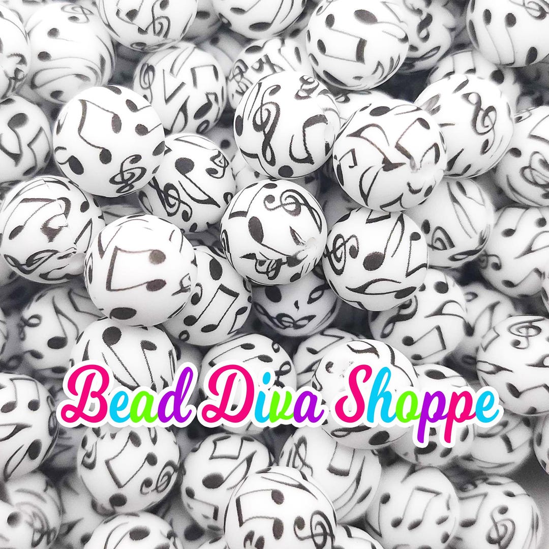 Set of 10 - 15mm - MUSIC NOTES - Round Silicone Beads - Diy Jewelry ...