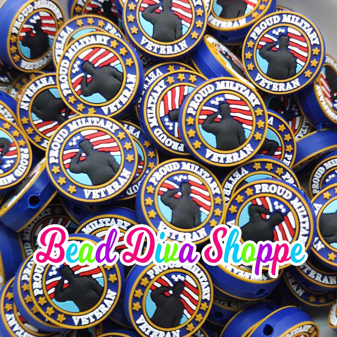 Set of 2 - 26mm - MILITARY VETERAN - Focal Beads - DIY Jewelry Making ...