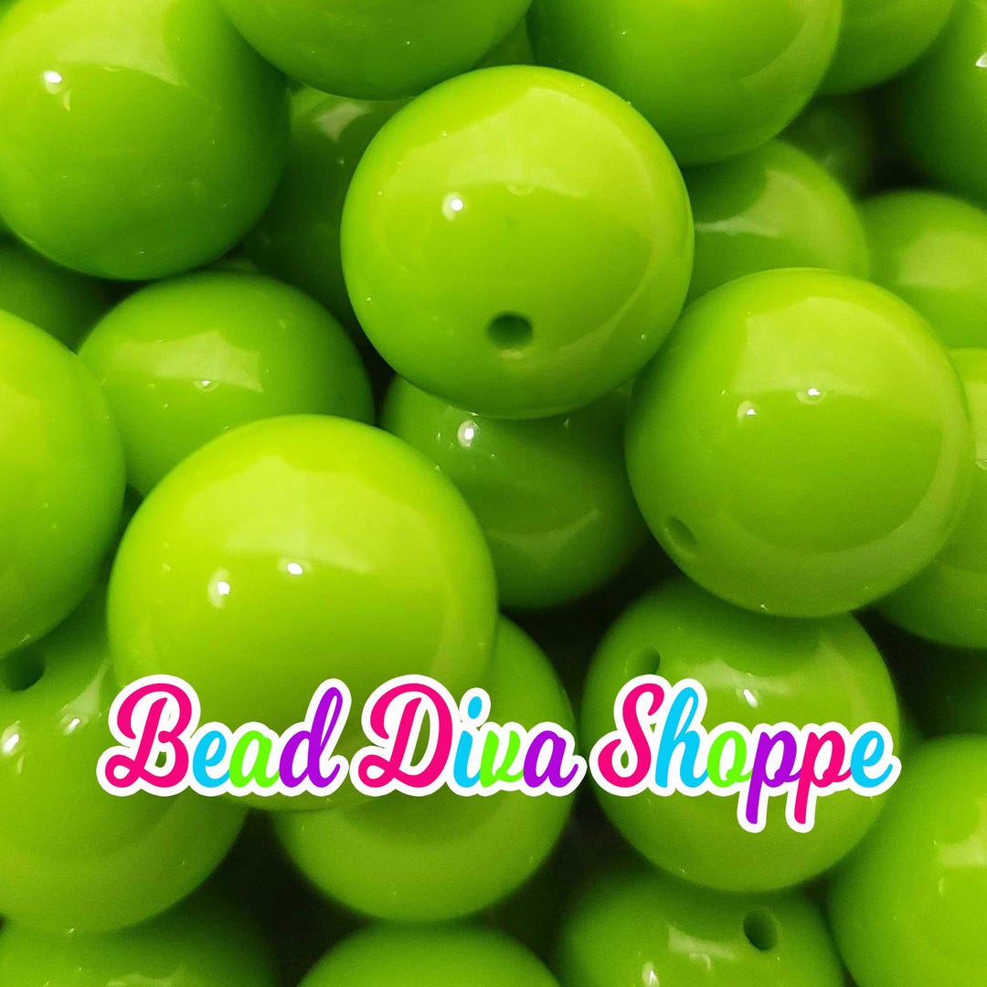 20mm - Lime Green - Solid Beads - Bubblegum - Round Acrylic Beads for ...