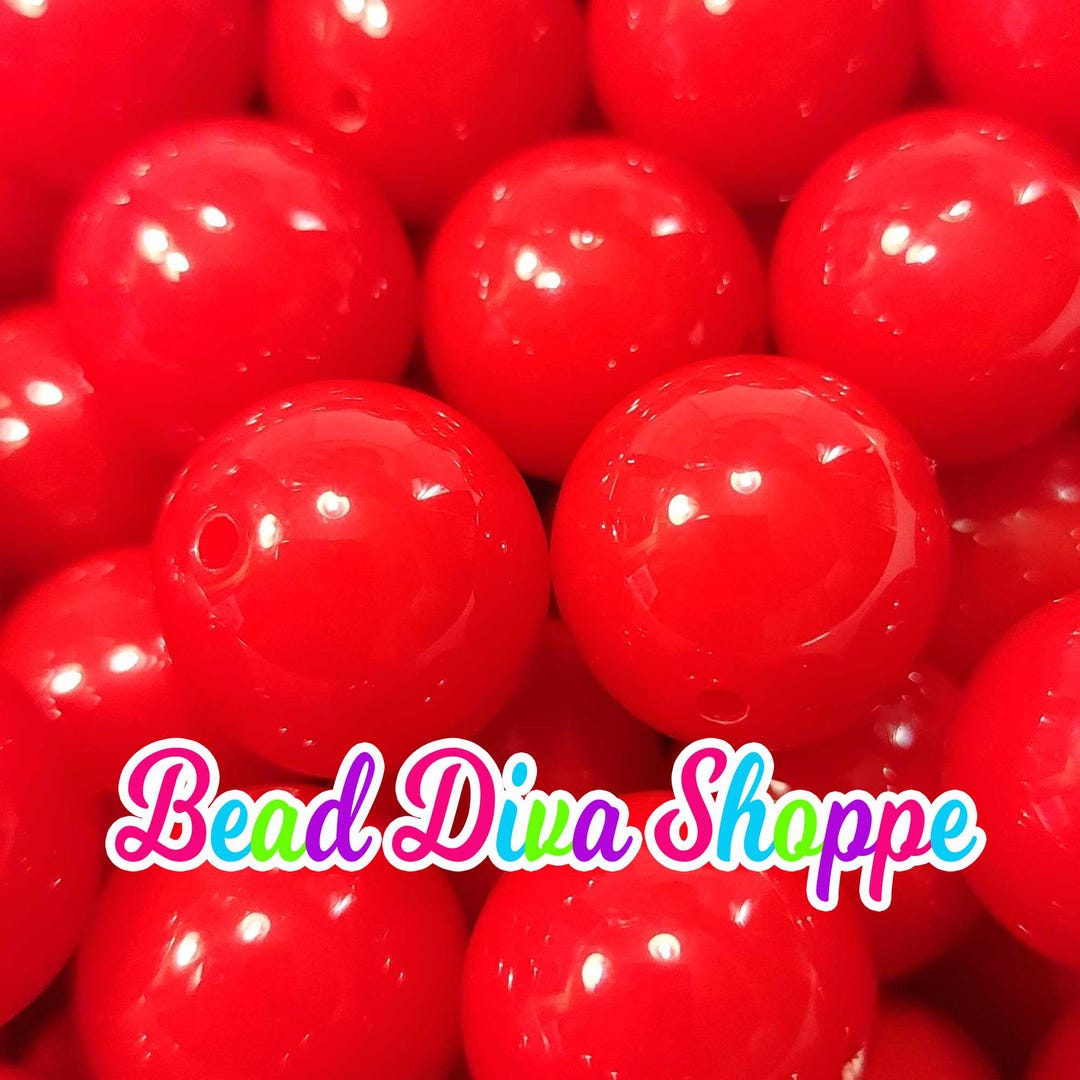 20mm - Red - Solid Beads - Bubblegum - Round Acrylic Beads for Diy and ...