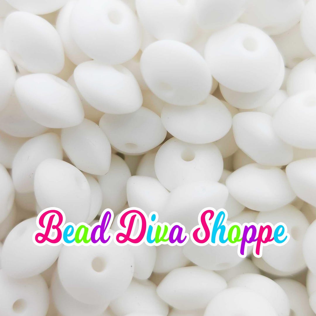 Set of 20 - SNOW WHITE - 12mm Silicone Lentil Beads - DIY Jewelry ...