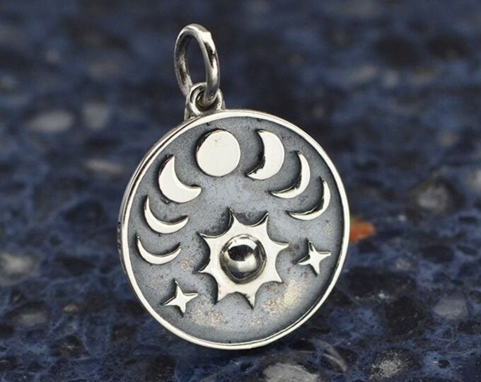 Sterling Silver Sun and Phases of the Moon Charm, Celestial, Sun and ...