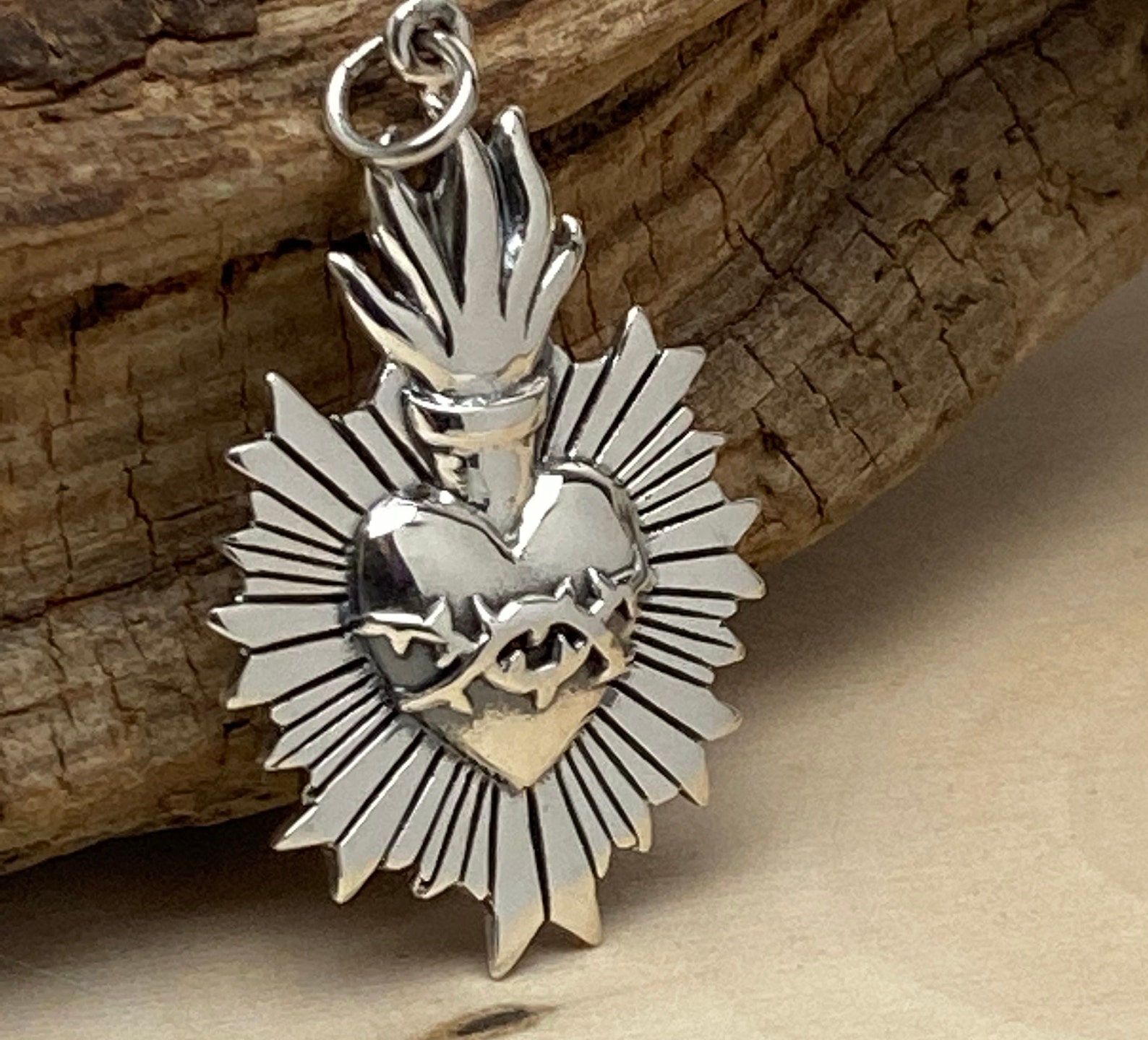 Flaming Sacred Heart Pendant With Thorns Sacred Heart - Etsy