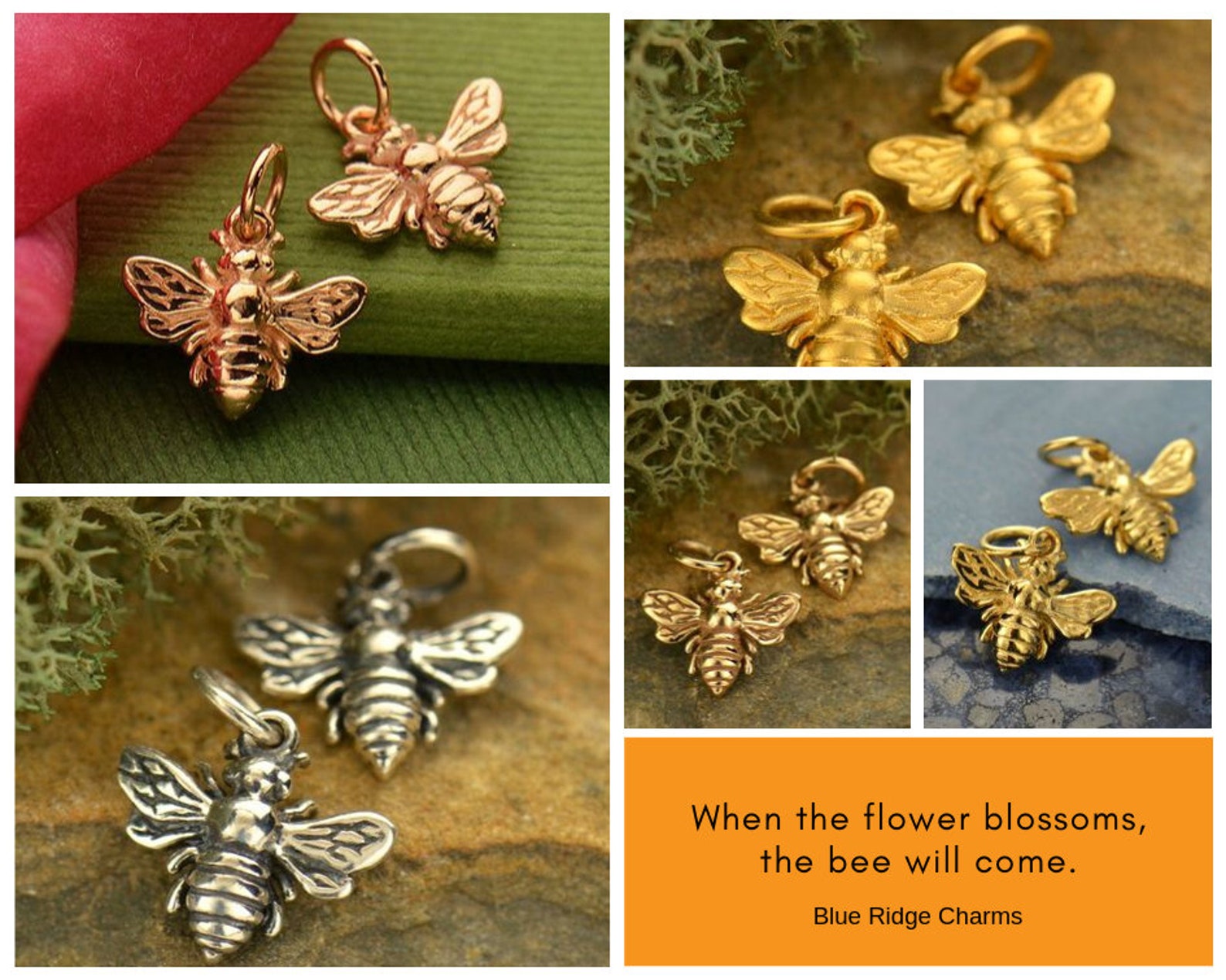 Bee Charms Honey Bee Charm Sterling Silver Bee Charm Bronze - Etsy