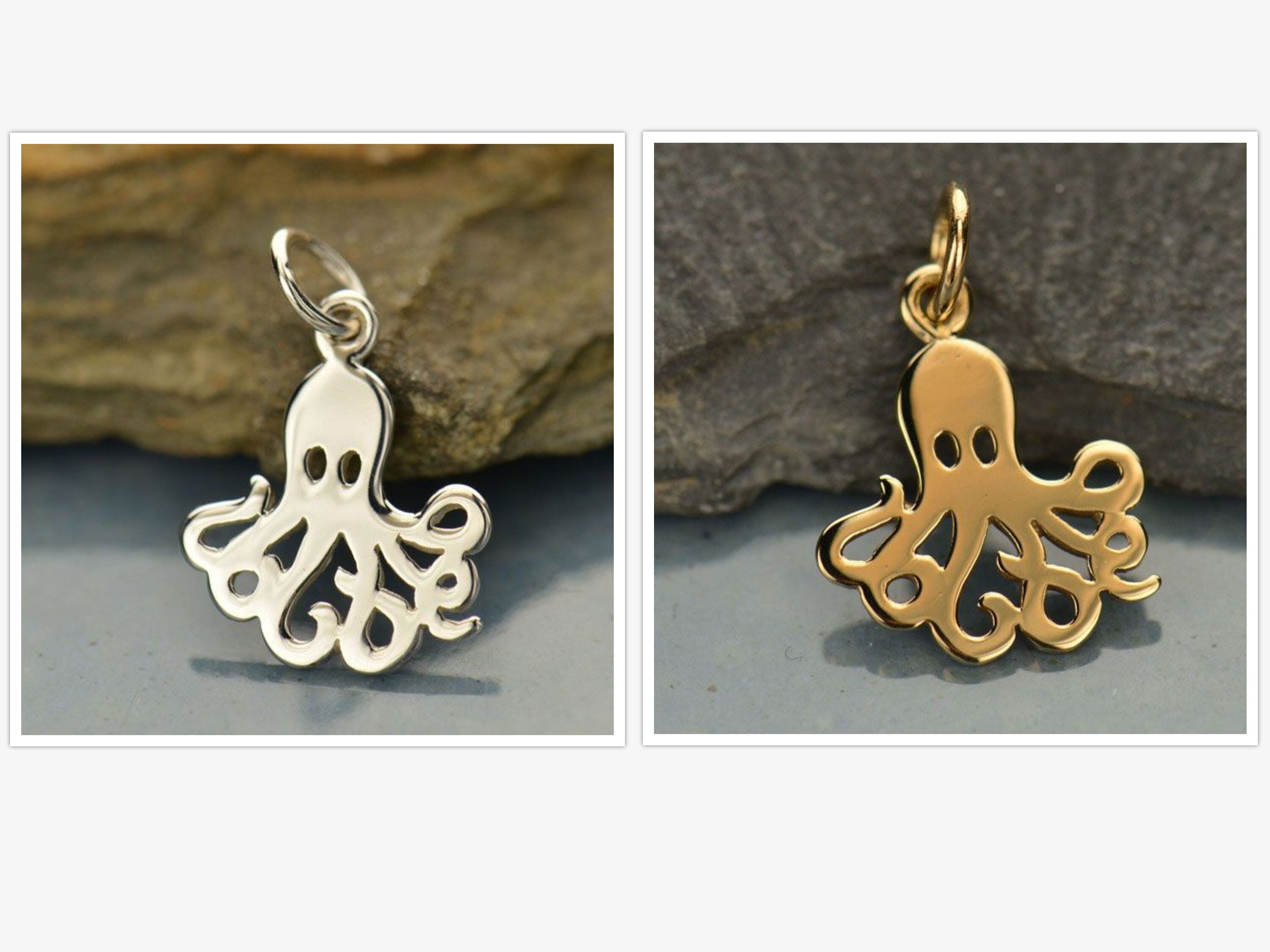 Sterling Silver Flat Octopus Charm Nautical Jewelry Natural - Etsy