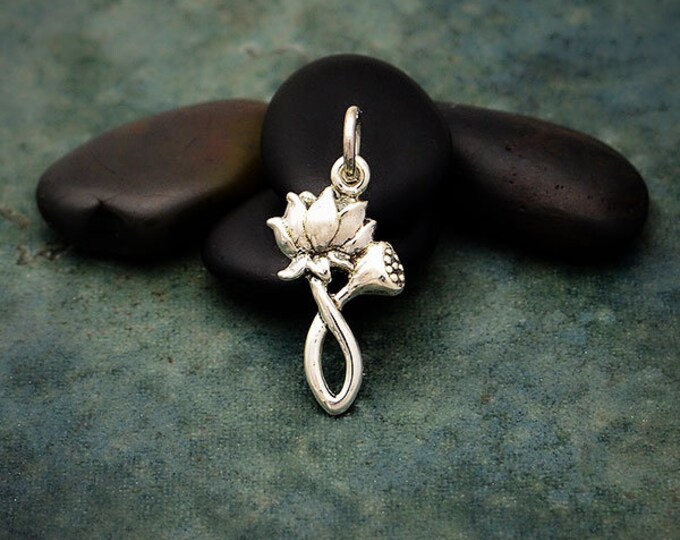 Lotus Blossom Charm, Lotus Flower Charm, Flower Charm, Sterling Silver ...