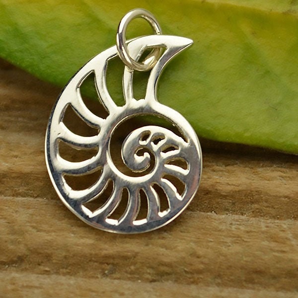 Sterling Silver Nautilus Shell Charm, Nautilus Openwork Charm, Beach ...