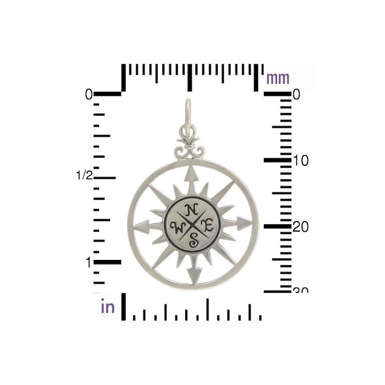 Sterling Silver Compass Rose Pendants Natural Bronze Compass | Etsy