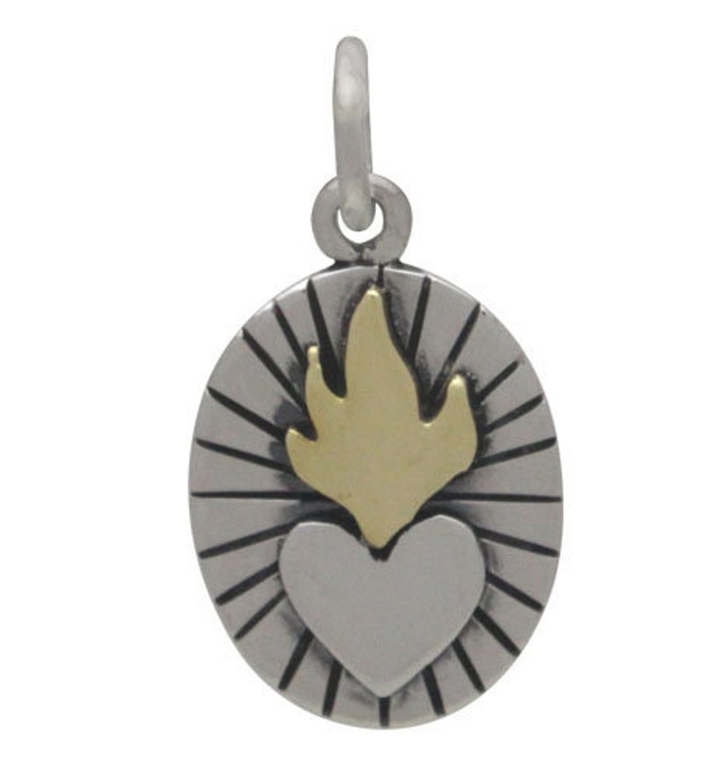 Silver Sacred Heart Charm With Bronze Flame Sacred Heart - Etsy